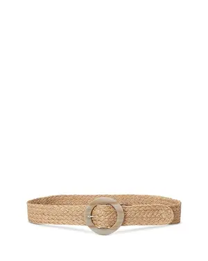 Ralph Lauren Woven Jute Faux Horn Buckle Wide Belt - Natural