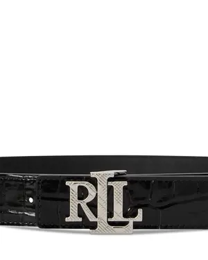 Ralph Lauren Logo Buckle Reversible Crocodile Embossed Leather Belt