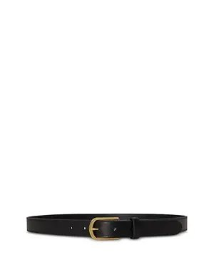 Ralph Lauren Rounded Buckle Leather Skinny Belt - Black