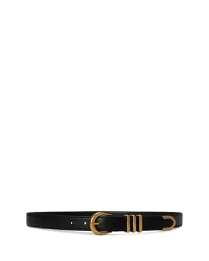 Ralph Lauren Metal Keeper Leather Skinny Belt - Black