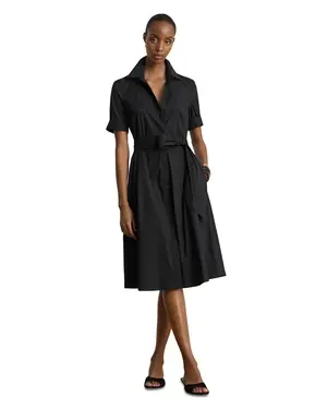 Ralph Lauren Cotton Blend Elbow Sleeve Shirt Dress - Black