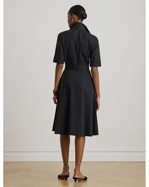 Ralph Lauren Cotton Blend Elbow Sleeve Shirt Dress - Black