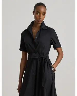 Ralph Lauren Cotton Blend Elbow Sleeve Shirt Dress - Black