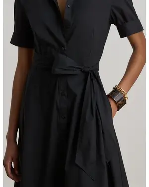 Ralph Lauren Cotton Blend Elbow Sleeve Shirt Dress - Black