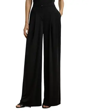 Ralph Lauren Pleated Stretch Jersey Wide-leg Pant - Black