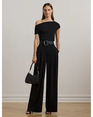 Ralph Lauren Pleated Stretch Jersey Wide-leg Pant