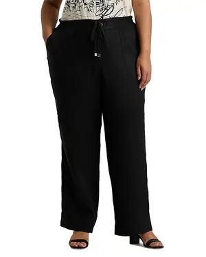 Ralph Lauren Plus Wide Leg Linen Pants - Black