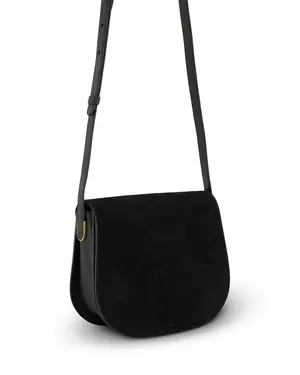 Vince Eris Saddle Leather & Suede Crossbody - Black