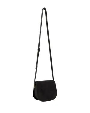 Vince Eris Saddle Leather & Suede Crossbody - Black