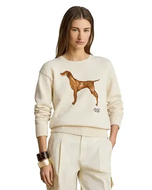 Ralph Lauren Intarsia Knit Dog Sweater - Cream