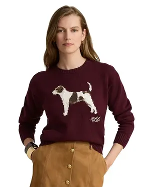 Ralph Lauren Intarsia Knit Dog Sweater Dark Garnet Multi