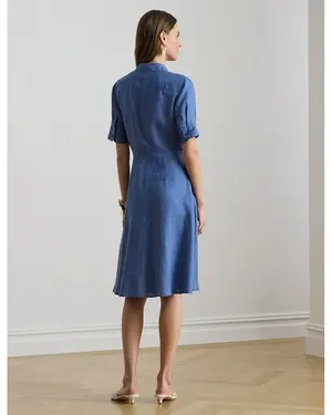 Ralph Lauren Tie Front Linen Shirt Dress - Blue