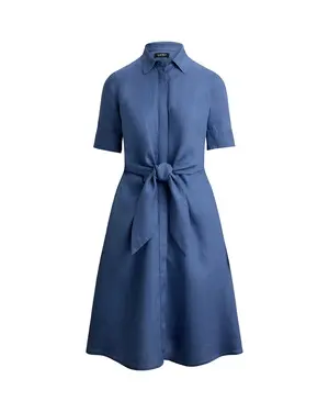 Ralph Lauren Tie Front Linen Shirt Dress - Blue