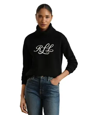 Ralph Lauren Logo Cashmere Turtleneck Sweater - Black