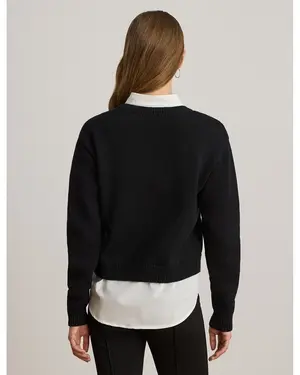 Ralph Lauren Layered Button Trim Cotton Sweater