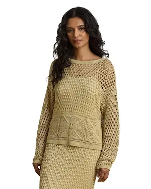 Ralph Lauren Pointelle Knit Linen Blend Sweater - Sand