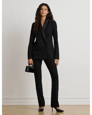 Ralph Lauren Satin Trim Crepe Straight Pants
