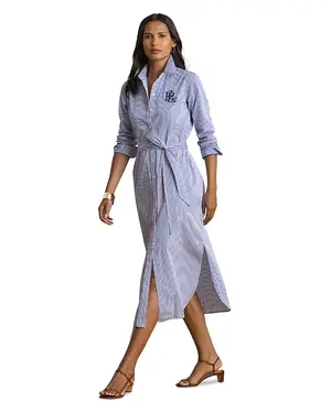 Ralph Lauren Broadcloth Shirt Dress - Blue/white