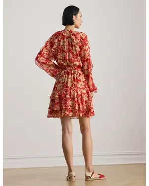 Ralph Lauren Print Ruffle Trim Georgette Tiered Dress