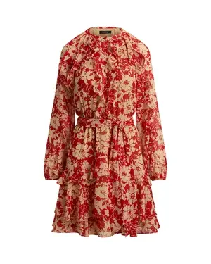 Ralph Lauren Print Ruffle Trim Georgette Tiered Dress