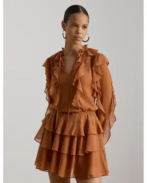 Ralph Lauren Ruffle Trim Georgette Tiered Dress