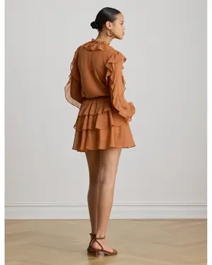 Ralph Lauren Ruffle Trim Georgette Tiered Dress