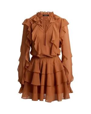 Ralph Lauren Ruffle Trim Georgette Tiered Dress
