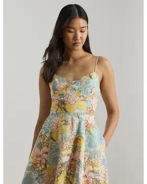 Ralph Lauren Floral Linen Sleeveless Midi Dress
