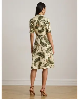 Ralph Lauren Rope Print Tie Front Linen Shirtdress