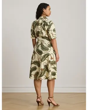 Ralph Lauren Rope Print Tie Front Linen Shirtdress