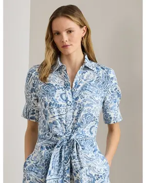 Ralph Lauren Paisley Tie Front Linen Shirtdress