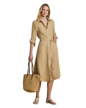 Ralph Lauren Belted Linen Shirtdress - Tan