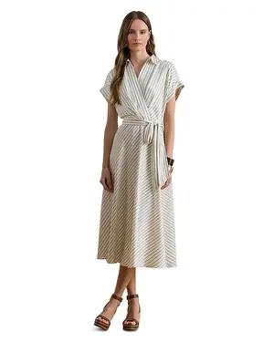 Ralph Lauren Striped Belted Twill Dress - Cream Multi