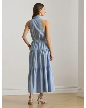 Ralph Lauren Striped Broadcloth Tiered Shirtdress