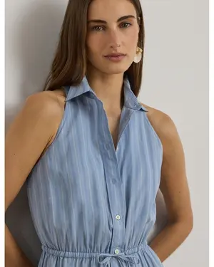 Ralph Lauren Striped Broadcloth Tiered Shirtdress
