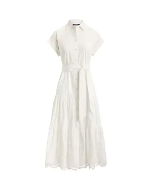 Ralph Lauren Eyelet Broadcloth Tiered Shirtdress