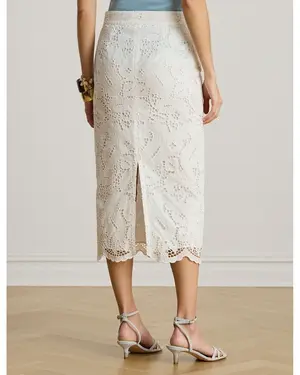 Ralph Lauren Paisley Eyelet Midi Pencil Skirt