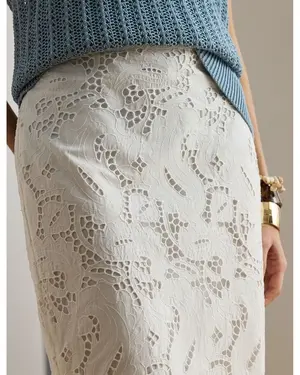 Ralph Lauren Paisley Eyelet Midi Pencil Skirt