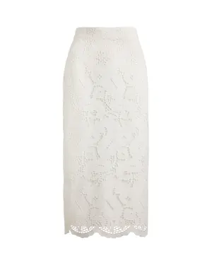 Ralph Lauren Paisley Eyelet Midi Pencil Skirt