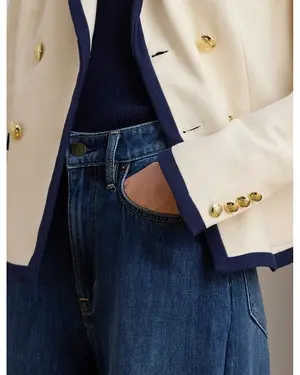 Ralph Lauren Two Tone Double Breasted Pique Blazer