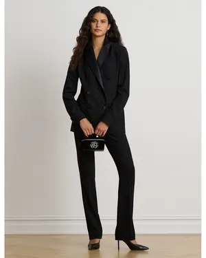 Ralph Lauren Satin Trim Double Breasted Wool Blazer