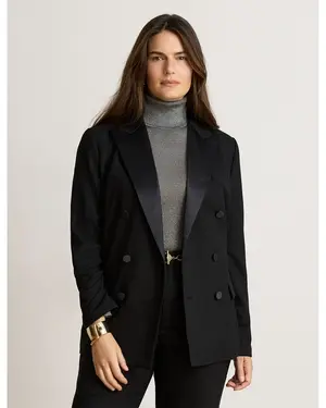 Ralph Lauren Satin Trim Double Breasted Wool Blazer