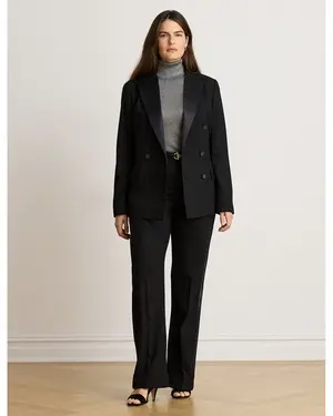 Ralph Lauren Satin Trim Double Breasted Wool Blazer