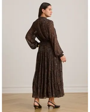 Ralph Lauren Paisley Georgette Tie Neck Tiered Dress