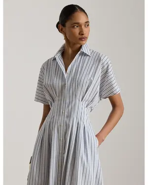 Ralph Lauren Petite Striped Pleated Broadcloth Shirtdress