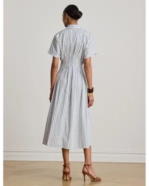 Ralph Lauren Petite Striped Pleated Broadcloth Shirtdress