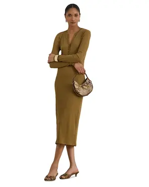 Ralph Lauren Ribbed Henley Midi Dress - Bronze