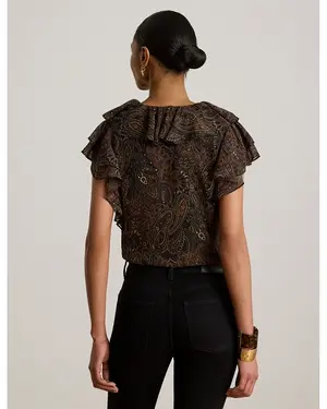 Ralph Lauren Ruffled Trim Georgette Top