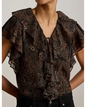 Ralph Lauren Ruffled Trim Georgette Top