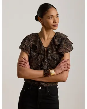 Ralph Lauren Ruffled Trim Georgette Top